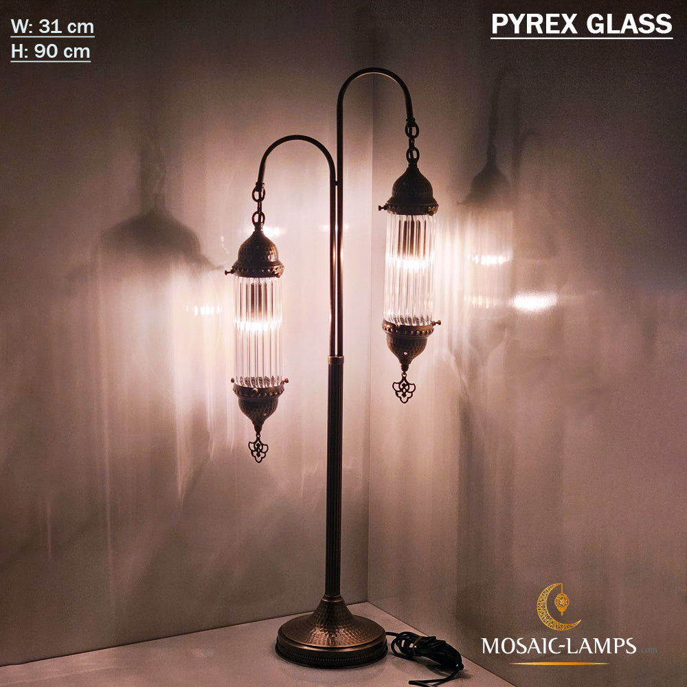 2-Set Pyrex Glass Floor Standing Corner Lamp, Hammer Forged Metal Tubu