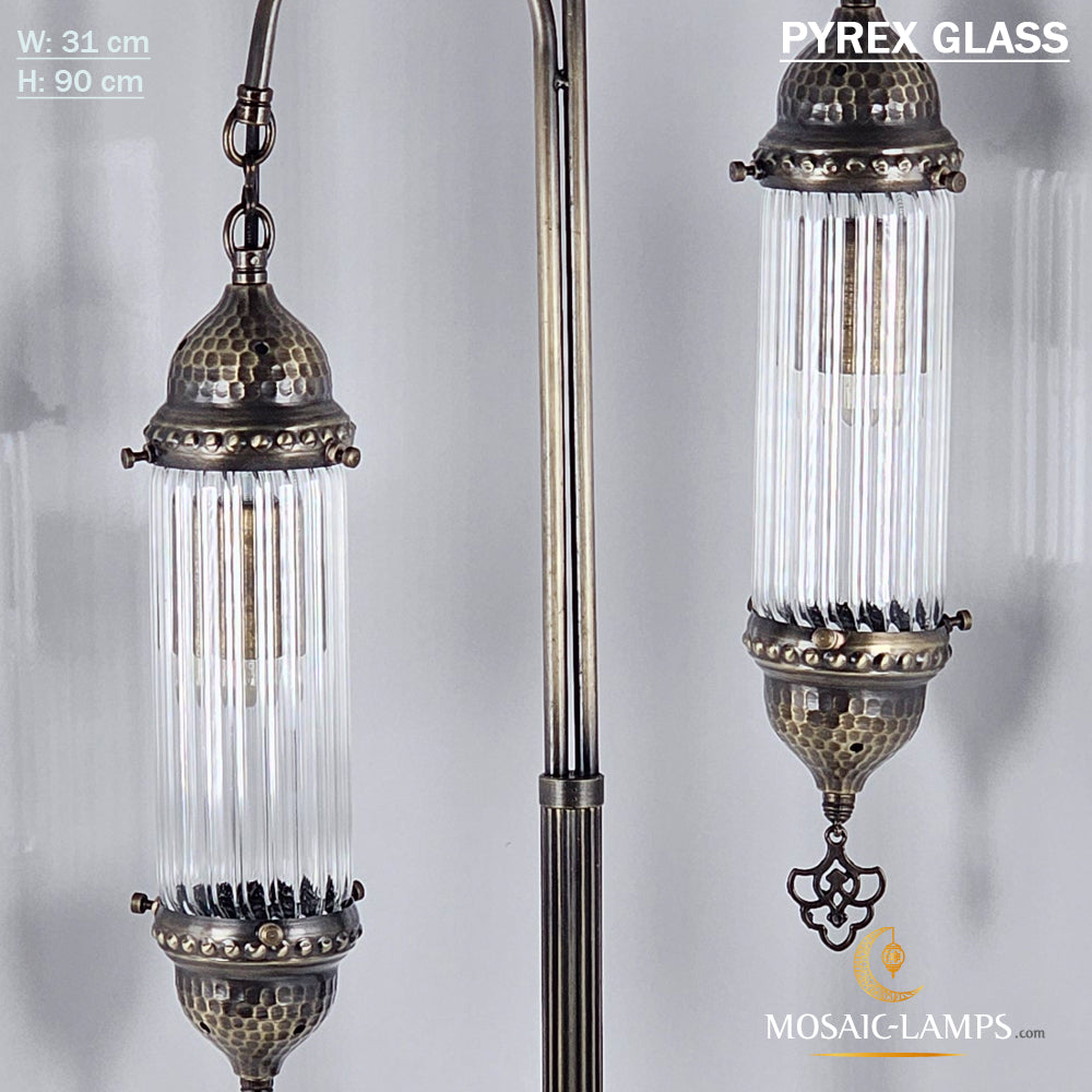 2-Set Pyrex Glass Floor Standing Corner Lamp, Hammer Forged Metal Tubu