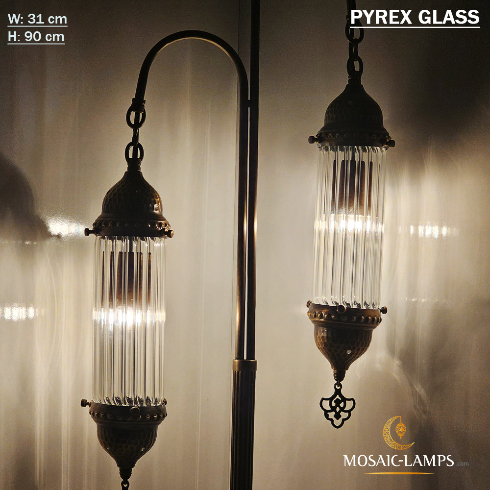 2-Set Pyrex Glass Floor Standing Corner Lamp, Hammer Forged Metal Tubu