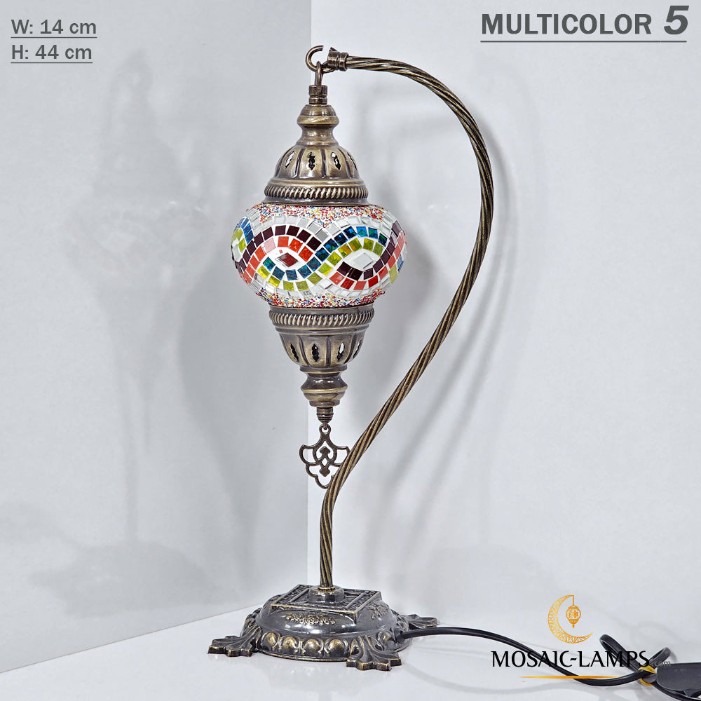 Gooseneck Medium Globe Mosaic Table Lamp, Moroccan Marrakech Swan Neck