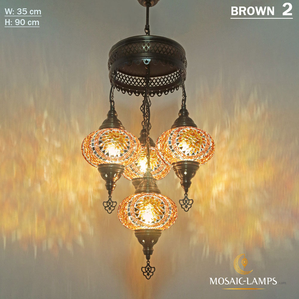 4 Globe Turkish Mosaic Sultan Chandelier Set, Handmade Moroccan Hangin