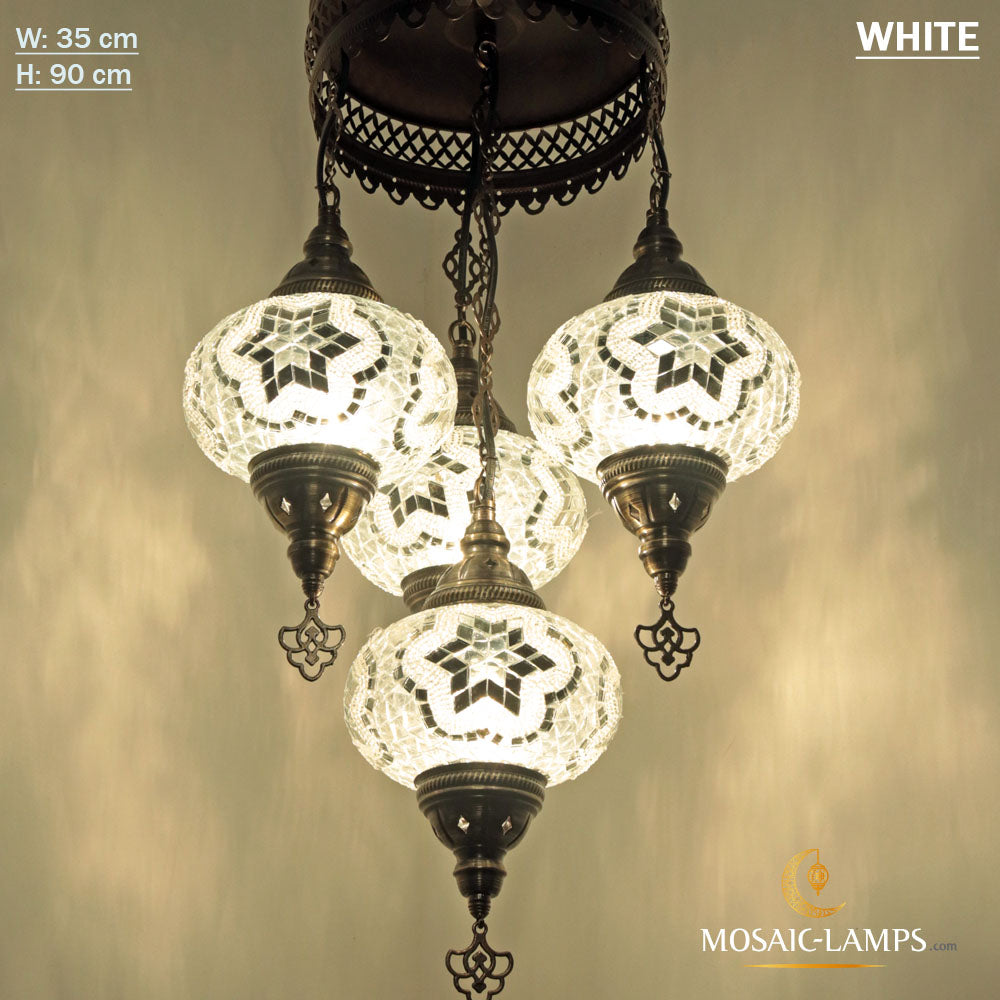 4 Globe Turkish Mosaic Sultan Chandelier Set, Handmade Moroccan Hangin