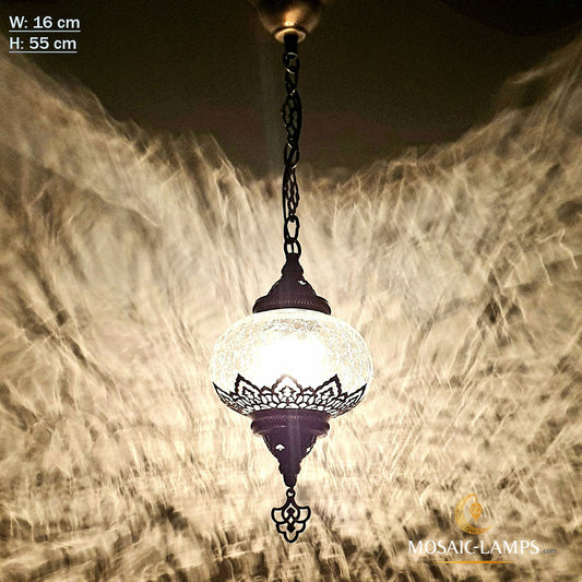 Large Crackle, Clear Glass Pendant Lamp, Ottoman, Moroccan Ceiling Lig