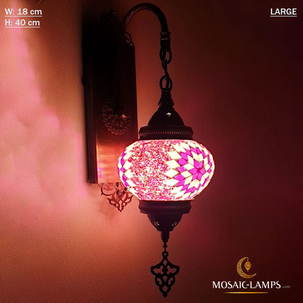 Turkish Mosaic Large Globe Laser Wall Sconce, Moroccan Single Wall Lam