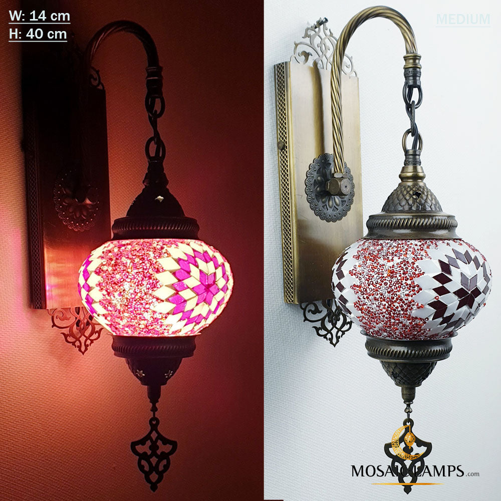 Turkish Mosaic Medium Globe Laser Wall Sconce, Moroccan Single Wall La