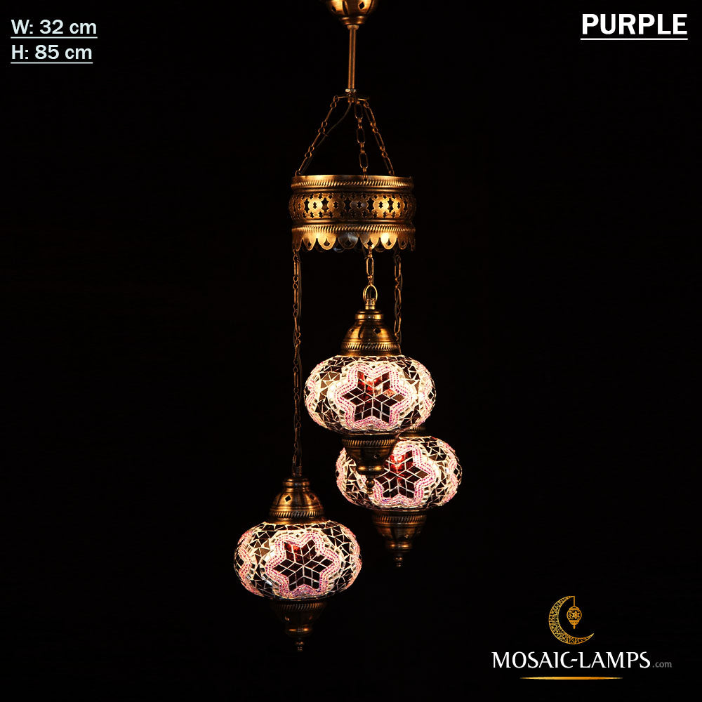 3 Large Globe Spiral Turkish Mosaic Chandelier, Moroccan Hanging Ceili