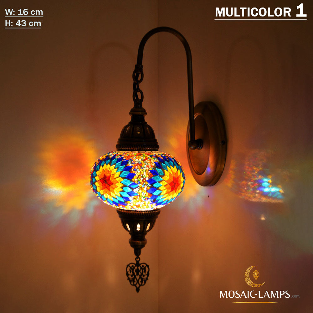 Multicolor Gooseneck Single Wall Sconces, Traditional Handmade Turkish